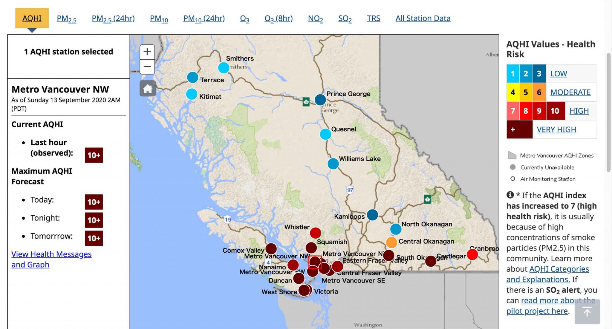 カナダのブリティッシュ・コロンビア州の大気情報は【BC Air Quality】で知ろう
